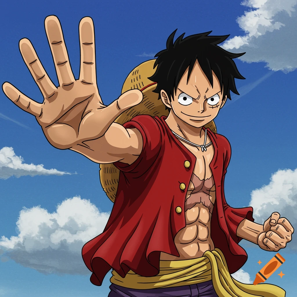 Monkey D. Luffy stretching his arm out on Craiyon