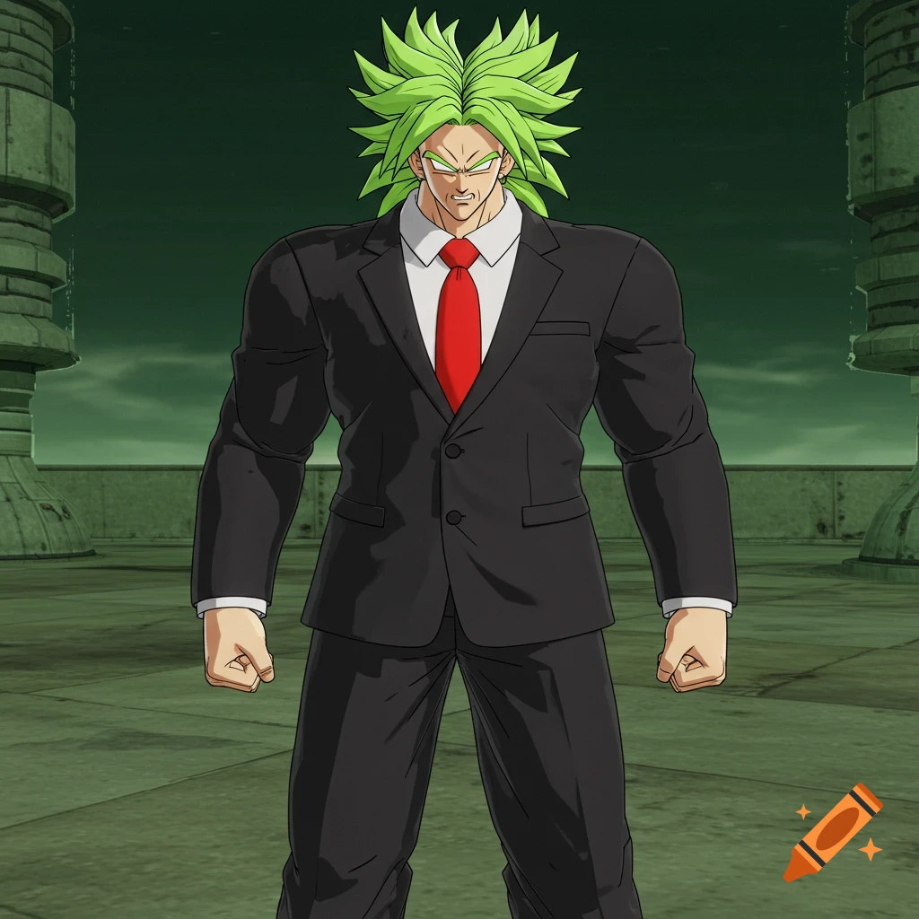Broly in suit and tie, Dragon Ball Z, base form, CRT filter, PS2 style ...