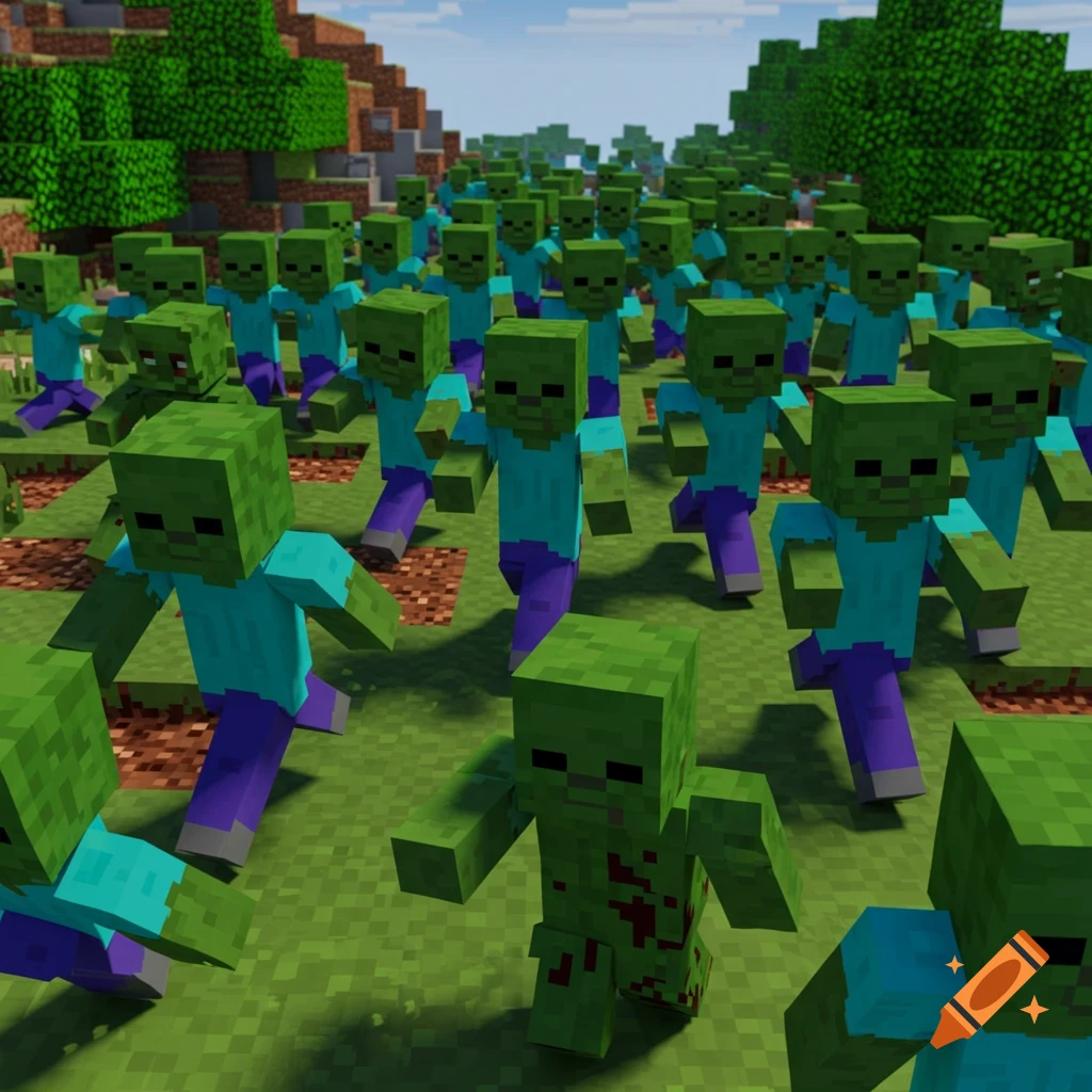 Minecraft style horde of tiny zombies on Craiyon