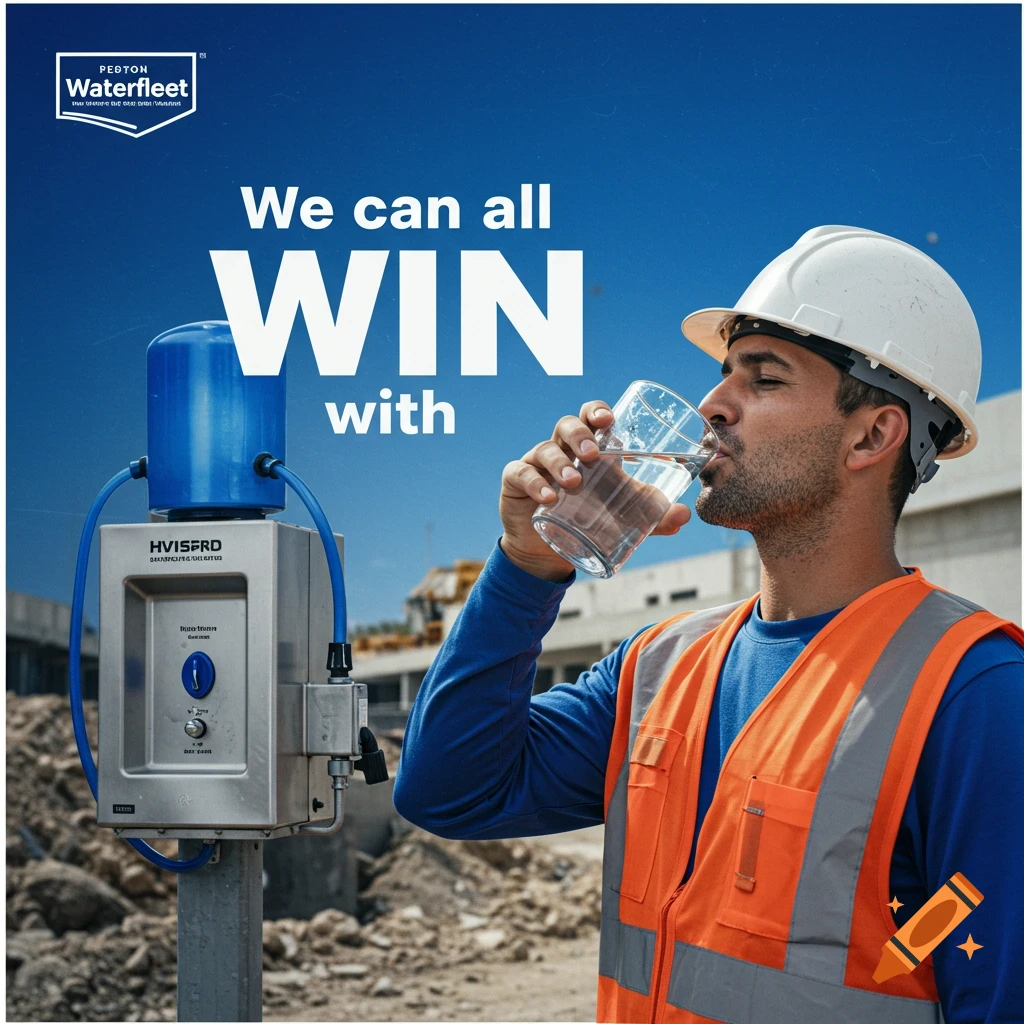 We can all WIN with Waterfleet poster featuring a construction worker ...