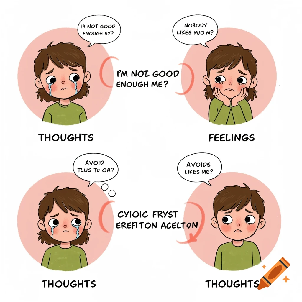 Cycle of depression illustration for children on Craiyon