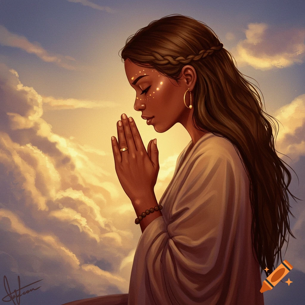 Young Black woman in prayer, serene and devotional pose on Craiyon