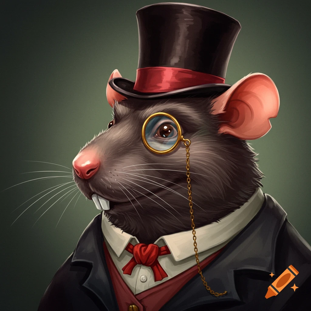 Fat rat with top hat and monocle on Craiyon