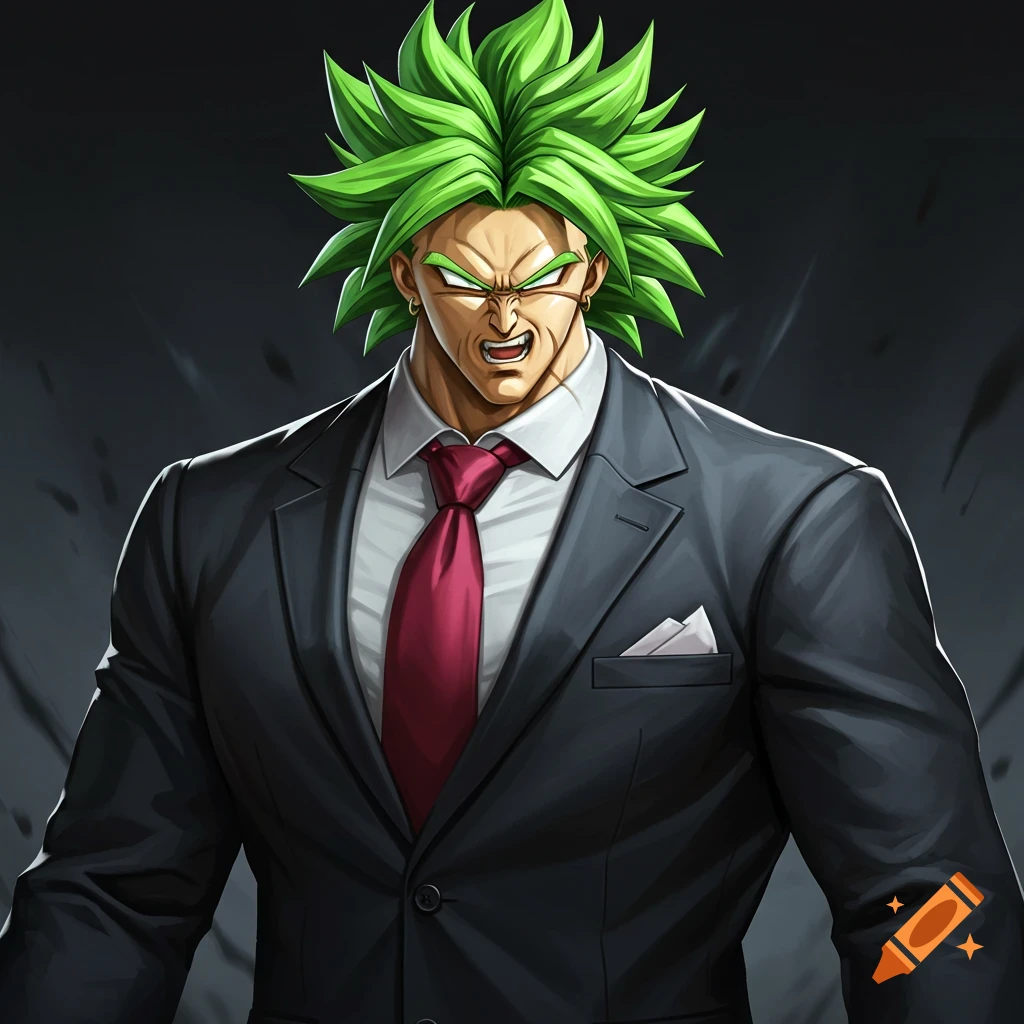 Broly from Dragon Ball Z in a suit and tie on Craiyon