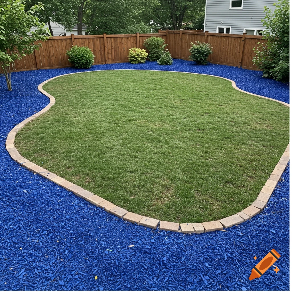 Realistic yard with blue bark mulch on Craiyon
