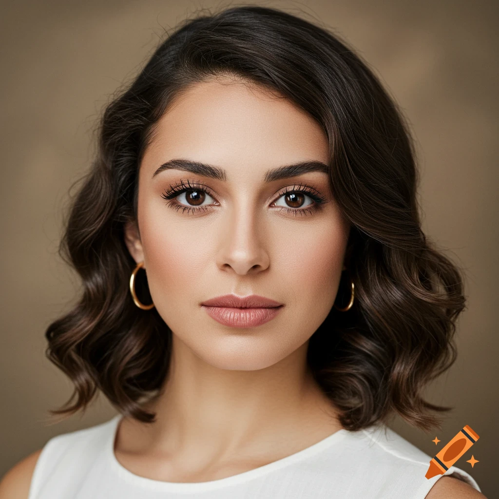 Photorealistic portrait of a Venezuelan woman in her 30s with wavy hair ...