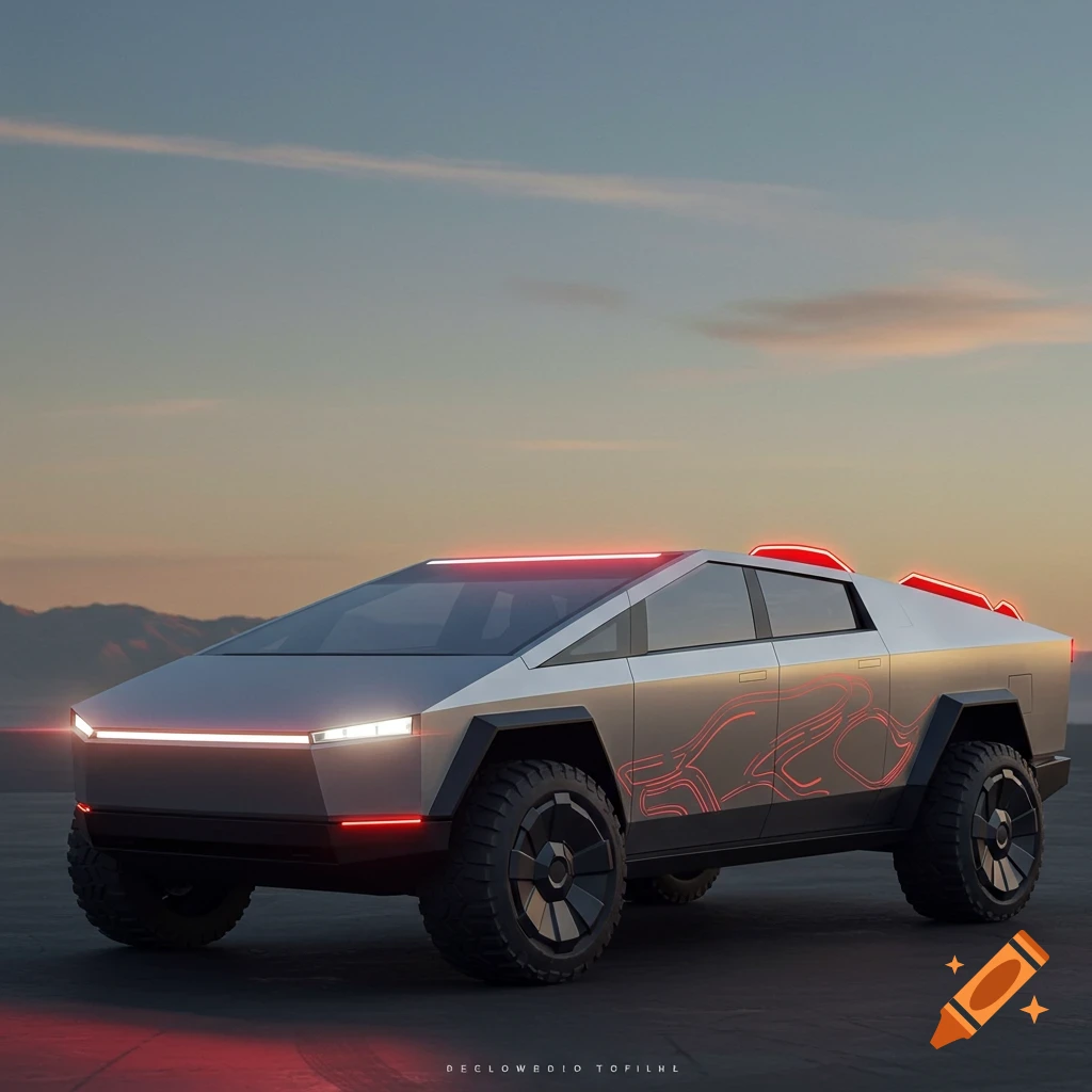 Futuristic Tesla Cybertruck with angular shape, advanced technology ...