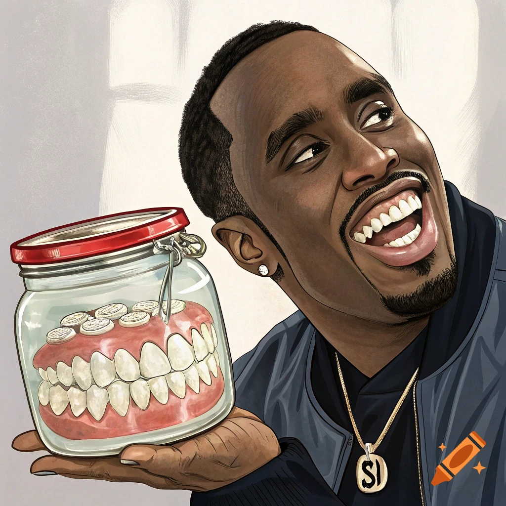Sean Combs P Diddy's teeth in a jar on Craiyon