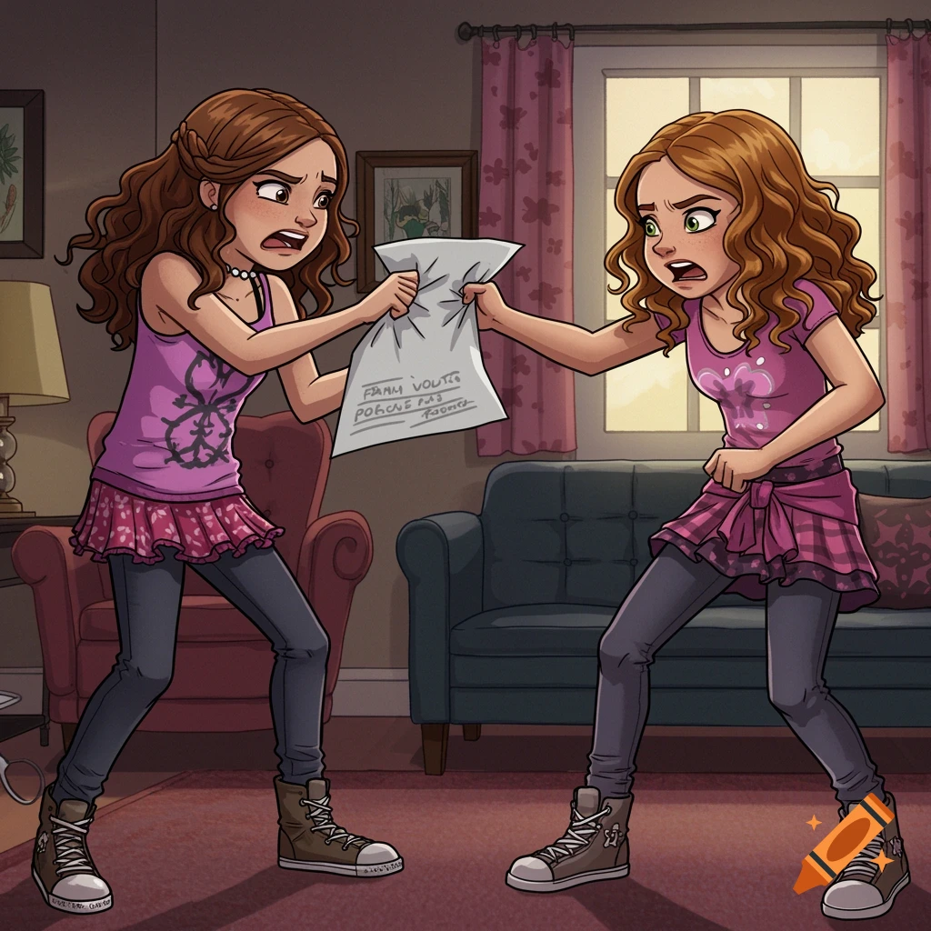 Two girls fighting over paper, Dork Diaries style on Craiyon