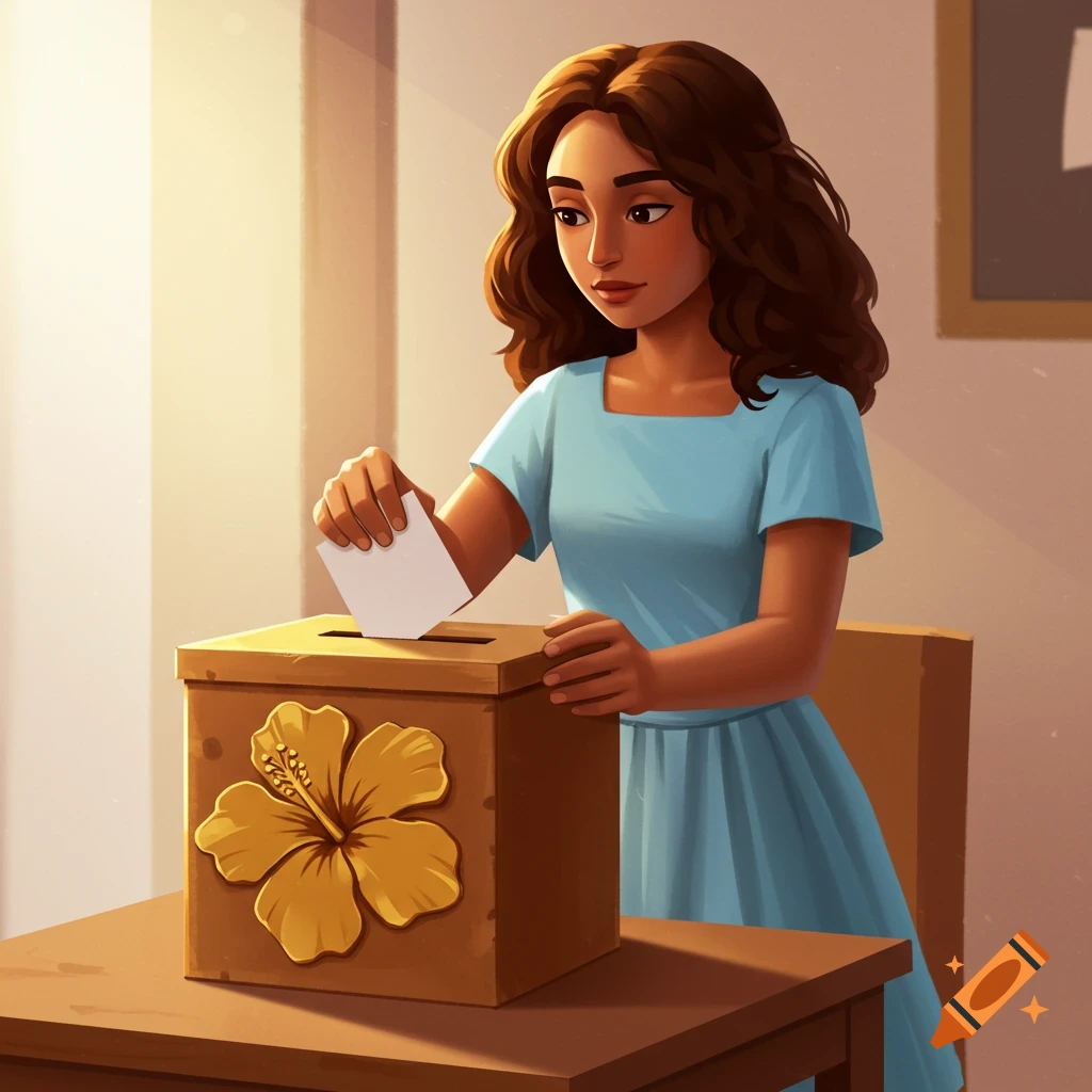 Voting with hibiscus flower on box on Craiyon