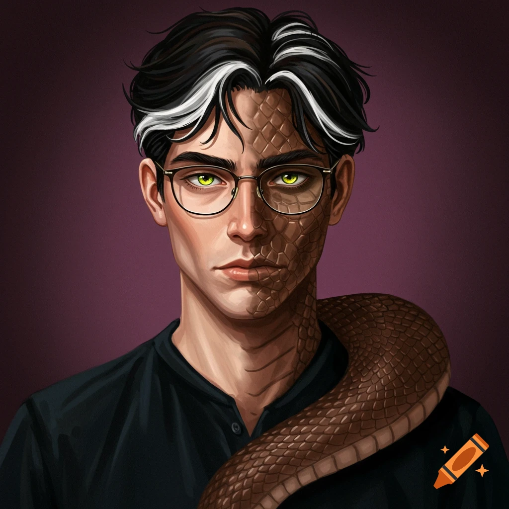Human-snake hybrid with glasses on Craiyon