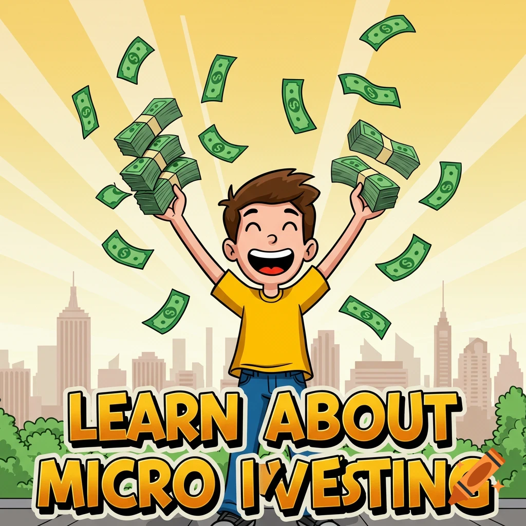 Cartoon character throwing money with text overlay: Learn about Micro ...