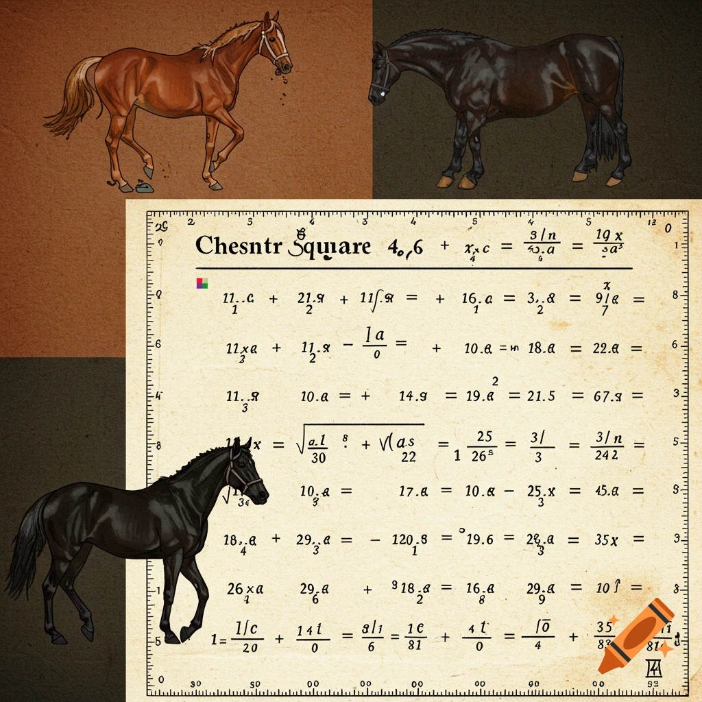Punnett square with black and chestnut horses on Craiyon