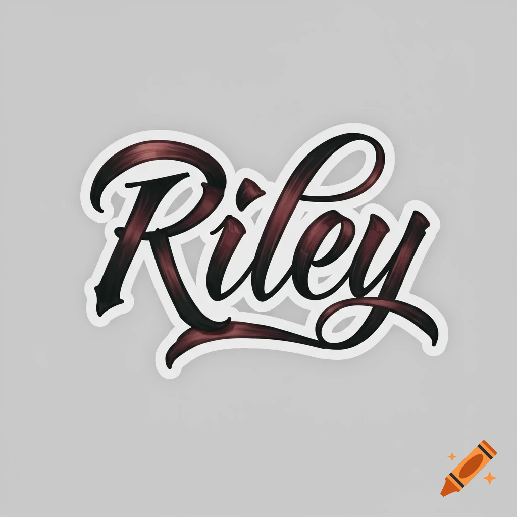 Black calligraphy of the name "Riley" with decorative flourishes on a ...