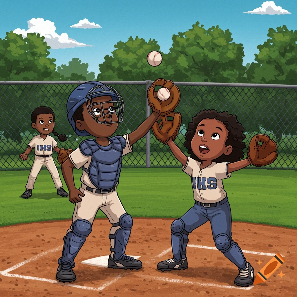 Cartoon of children playing baseball on Craiyon