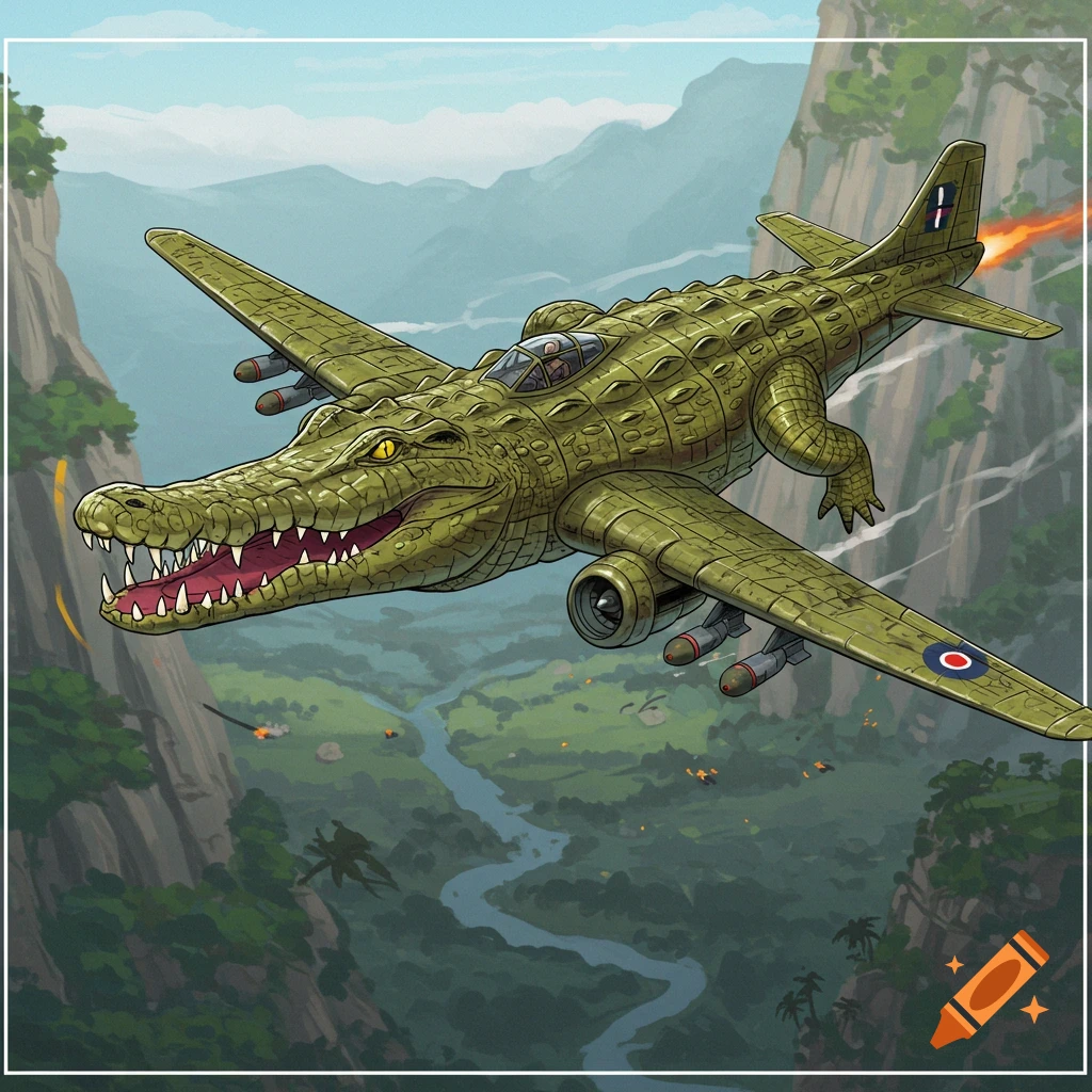 Crocodile bomber plane on Craiyon