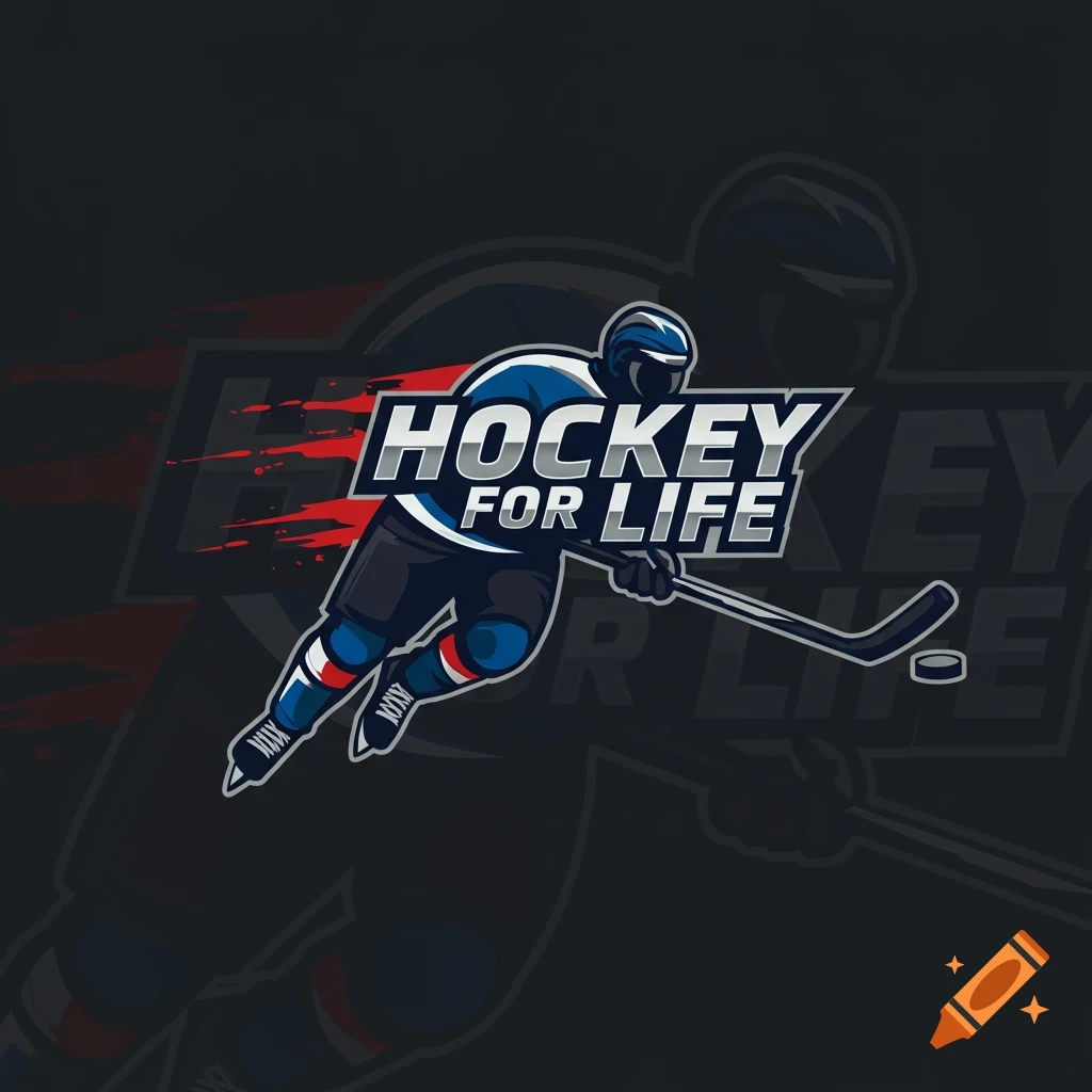A stylized logo of a hockey player skating with a stick and puck, with the text 'HOCKEY FOR LIFE ...