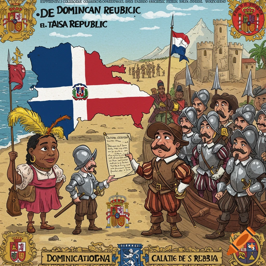 Caricature of the Dominican Republic colonization by Spain on Craiyon