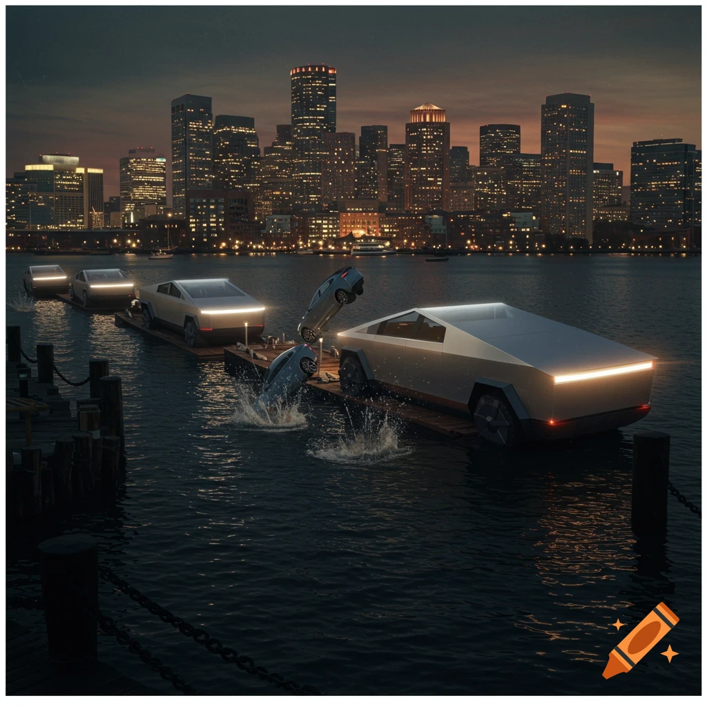 Classic American car submerged underwater in deep lake, viewed from ...