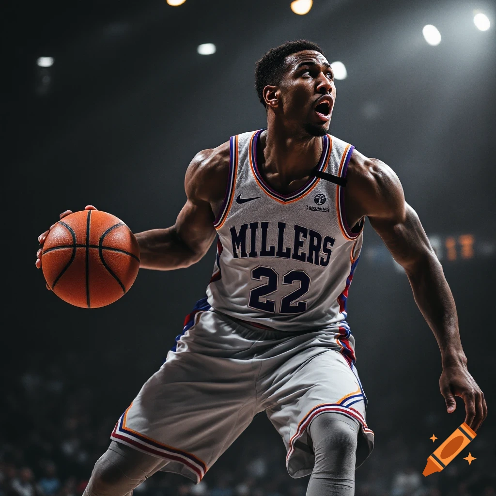 A basketball player in a grey jersey dribbles the ball during a game ...