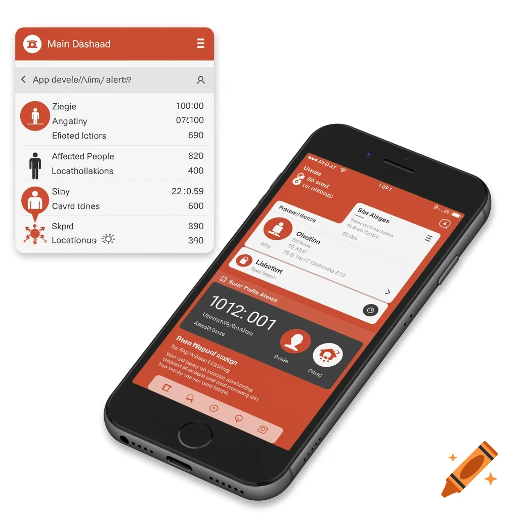 Cellphone app UI concept for emergency alerts on Craiyon