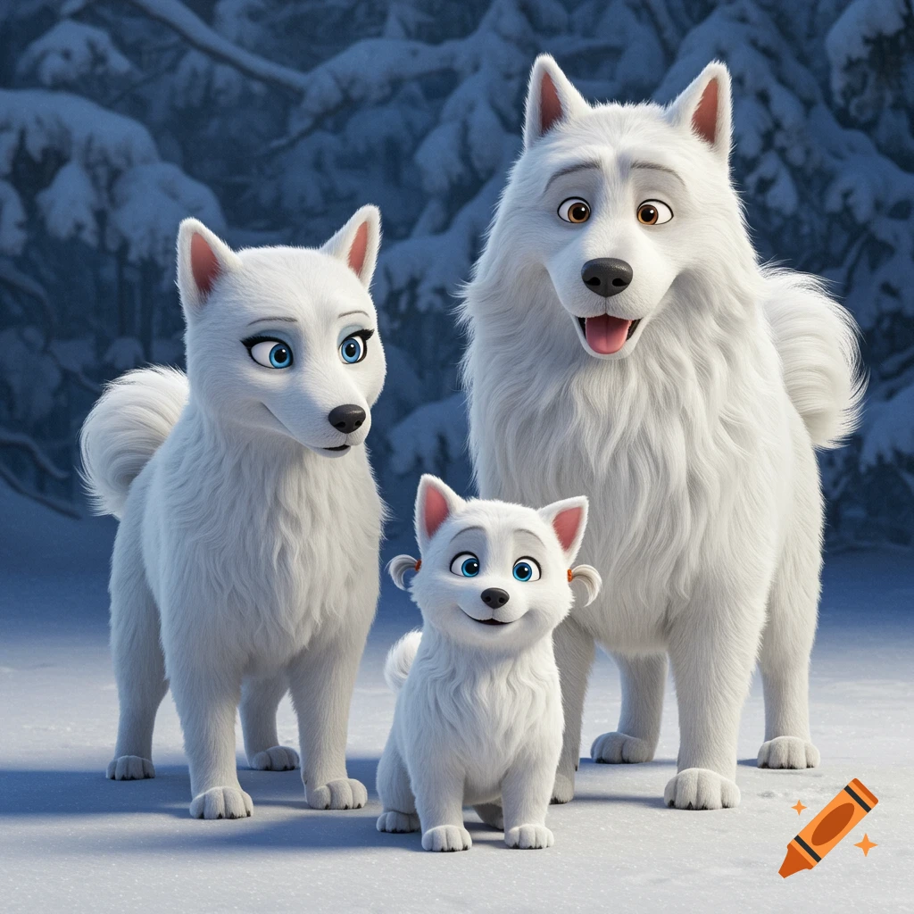 Disney Pixar-style movie poster of an American Eskimo dog family ...