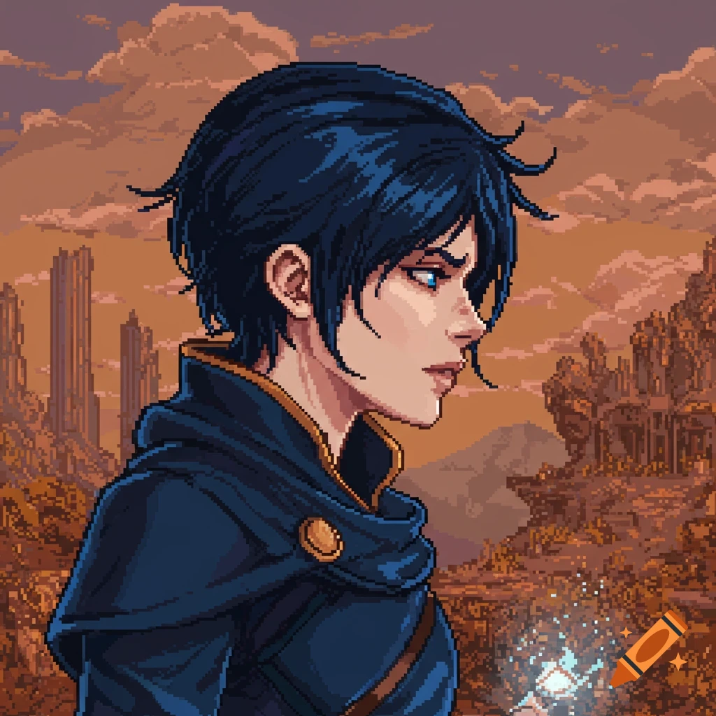 Pixel art of Vin from Mistborn, 16-bit style on Craiyon