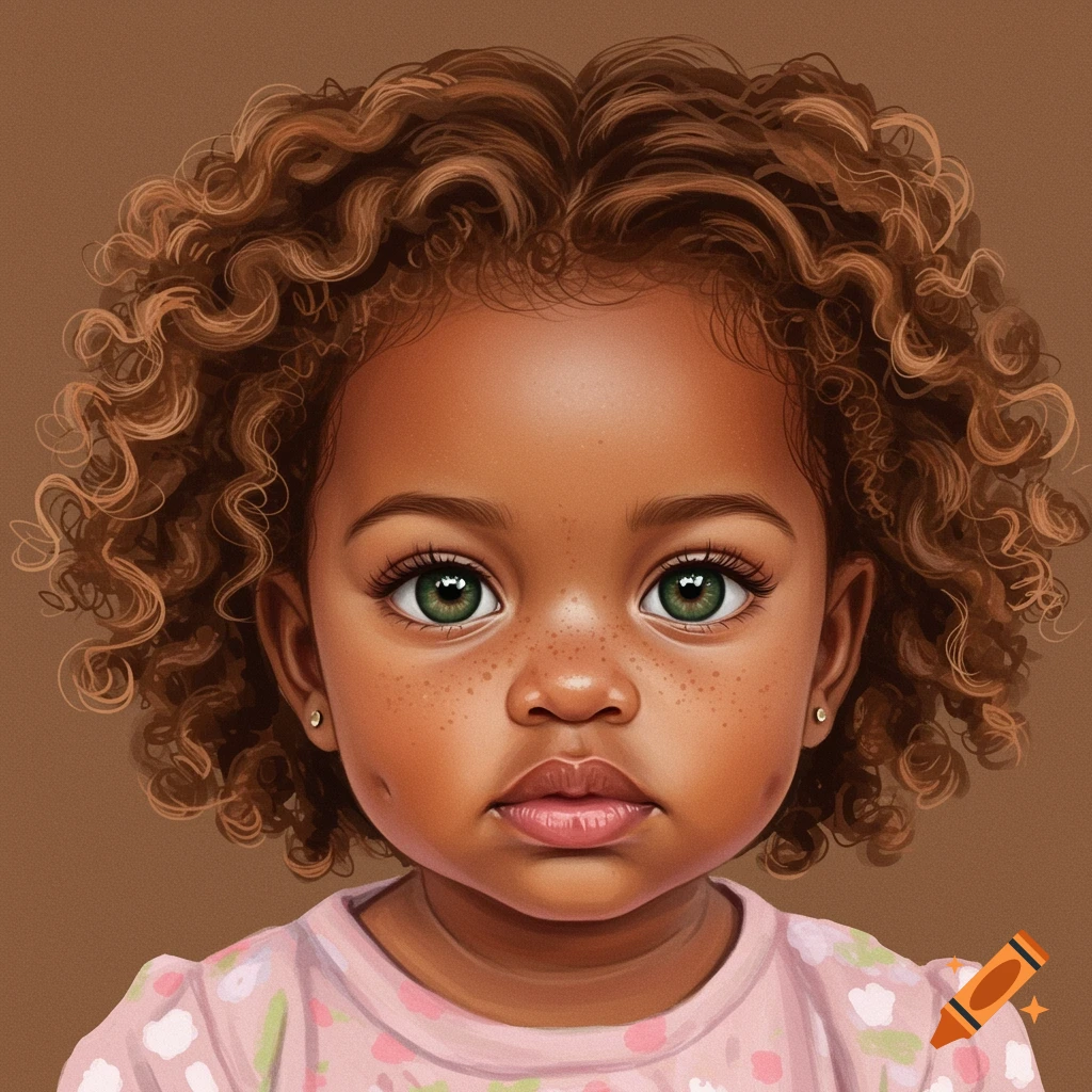 Cute brown skin baby girl with greenish-brown eyes, light brown wavy ...