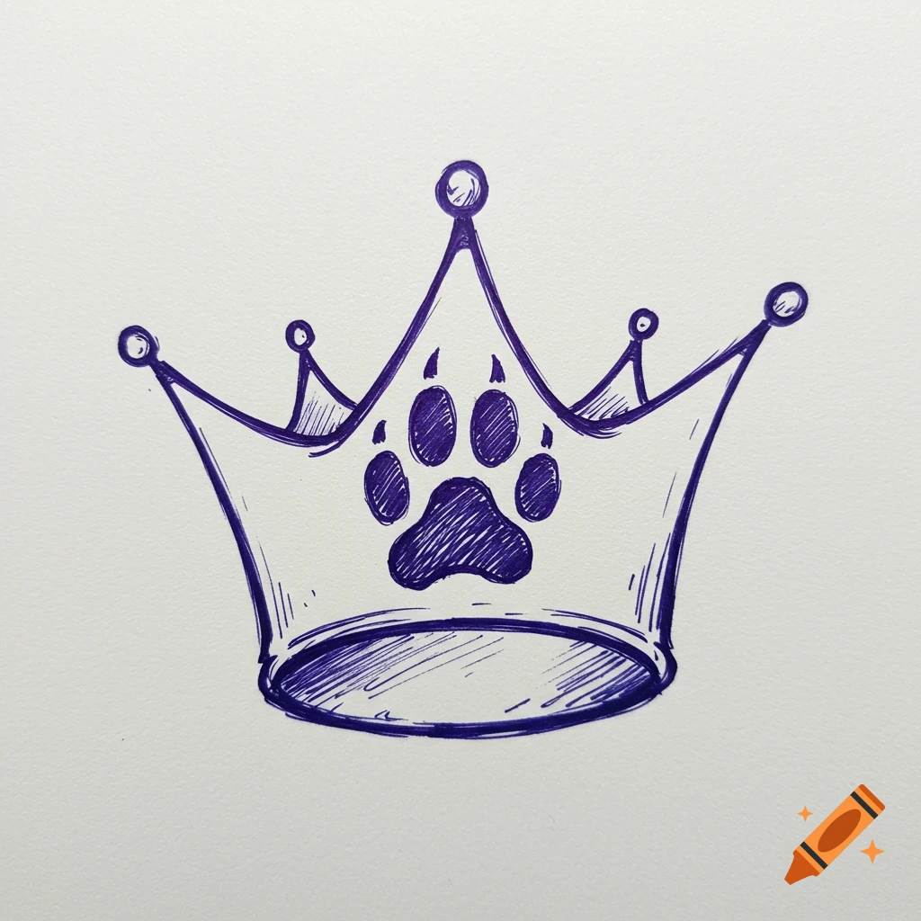 A simple pencil sketch of a crown with a pawprint inside. on Craiyon