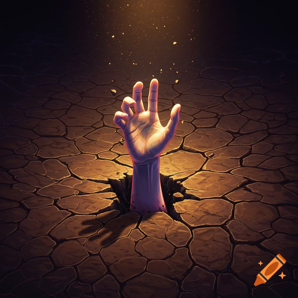 Hand reaching out from the ground on Craiyon