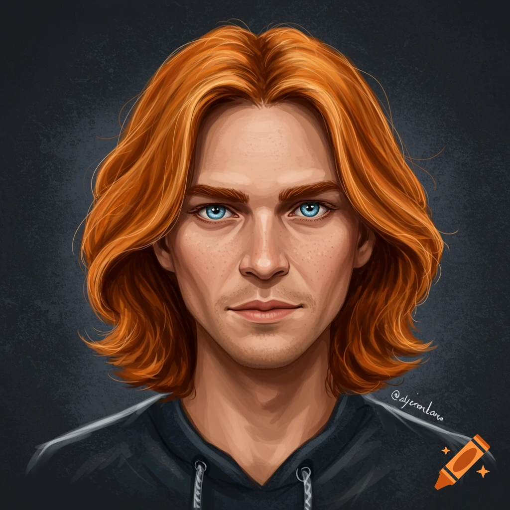 Ginger haired man with green eyes in snowy landscape on Craiyon