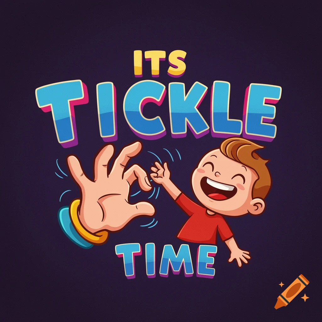 Cartoon logo with text 'ITS TICKLE TIME' showing a hand tickling a ...