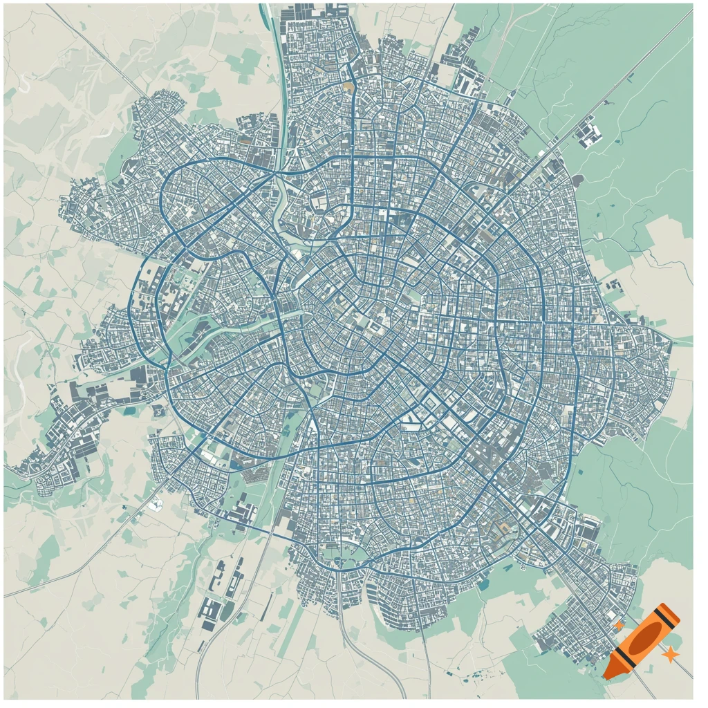 City map with interconnected circular streets on Craiyon