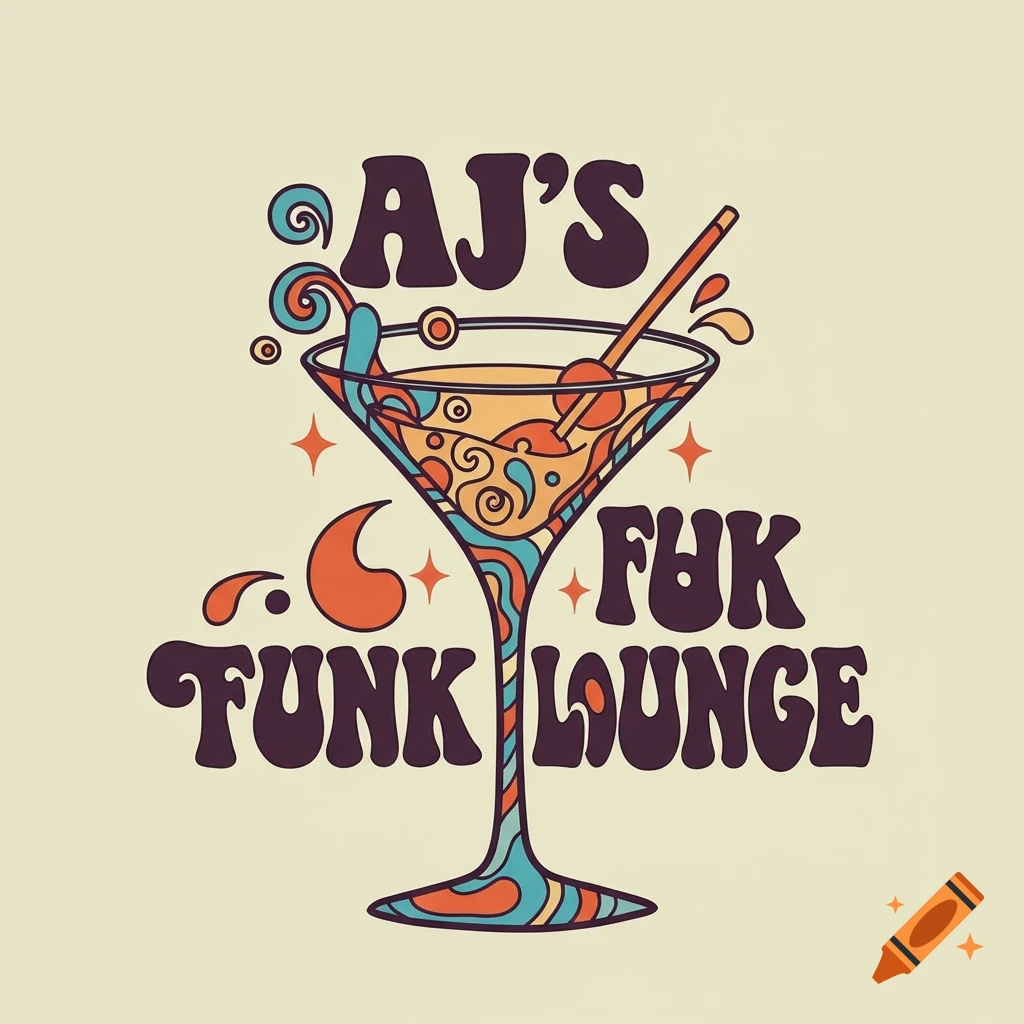 AJ's Funk Lounge logo with psychedelic martini glass on Craiyon