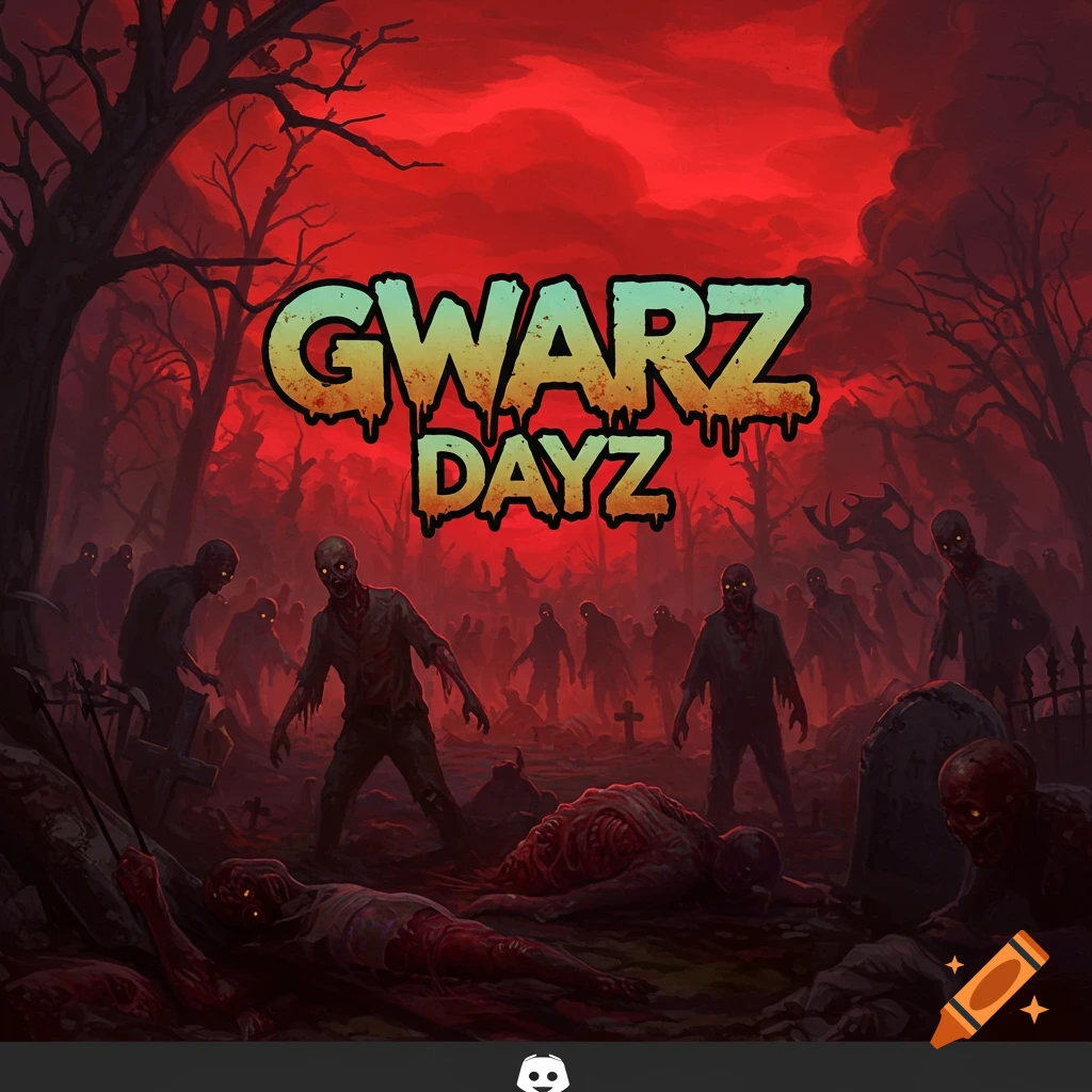 Zombie-themed Discord server banner with 'GWARZ DAYZ' text on Craiyon