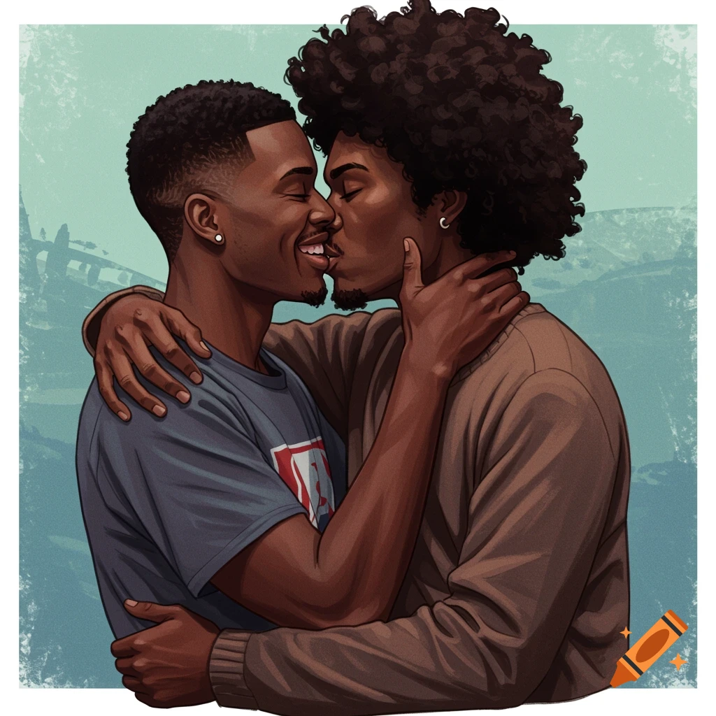 Two black men kissing on Craiyon