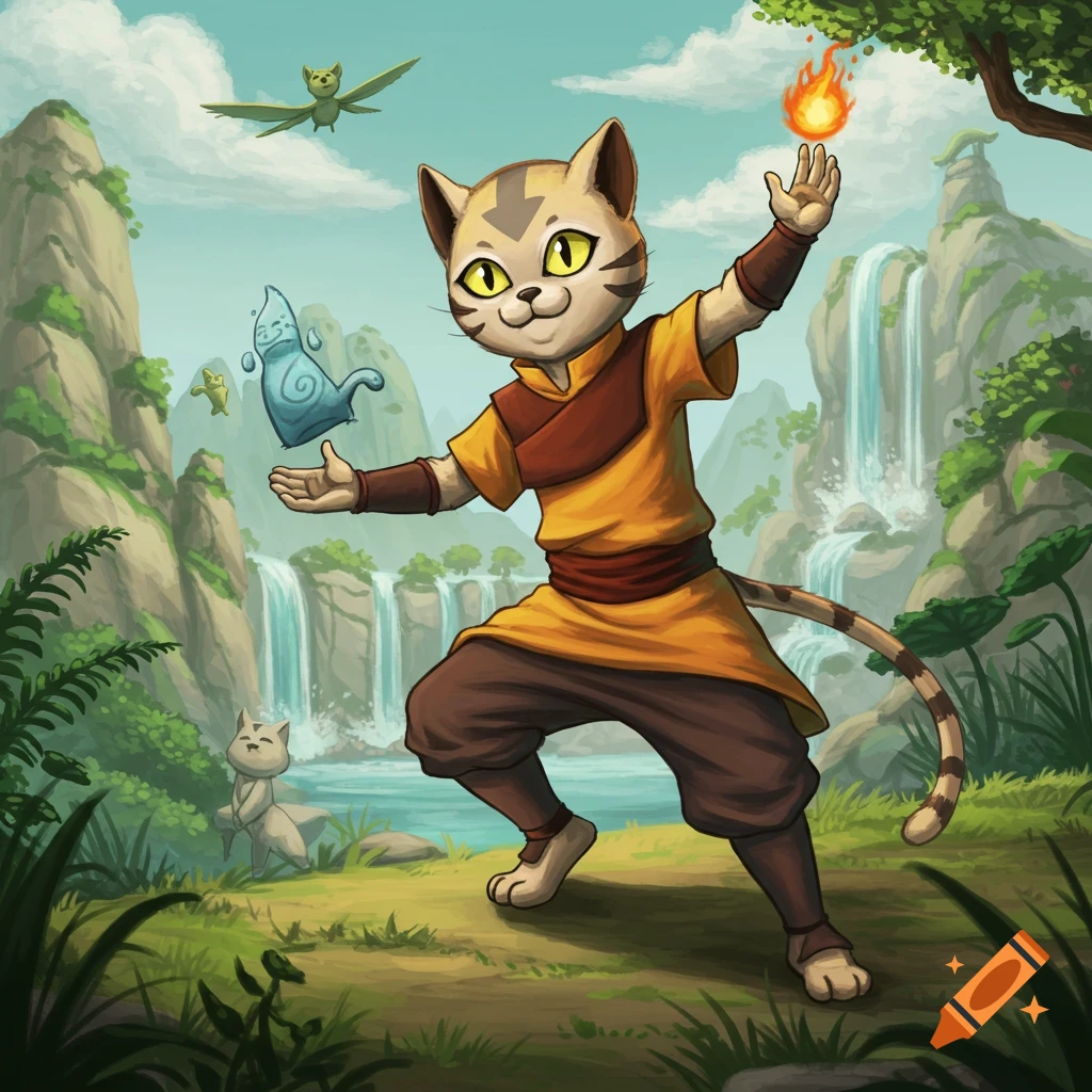 Cat in Avatar: The Last Airbender themed room on Craiyon
