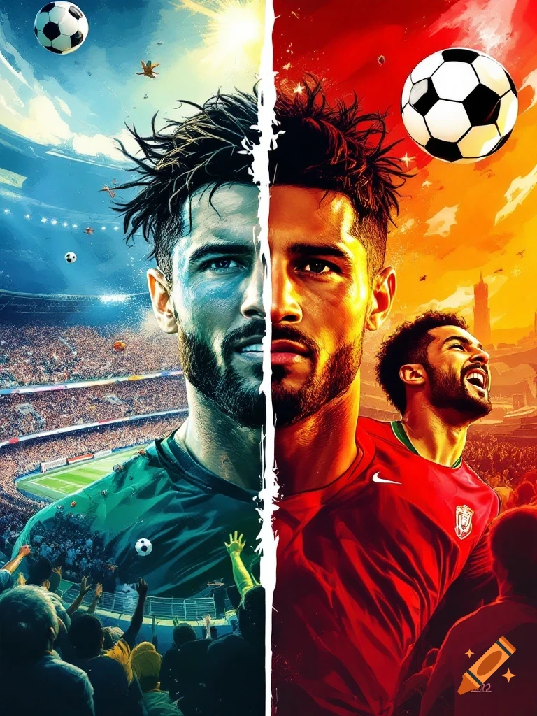 Split-screen thumbnail: global football icons vs Arab football ...