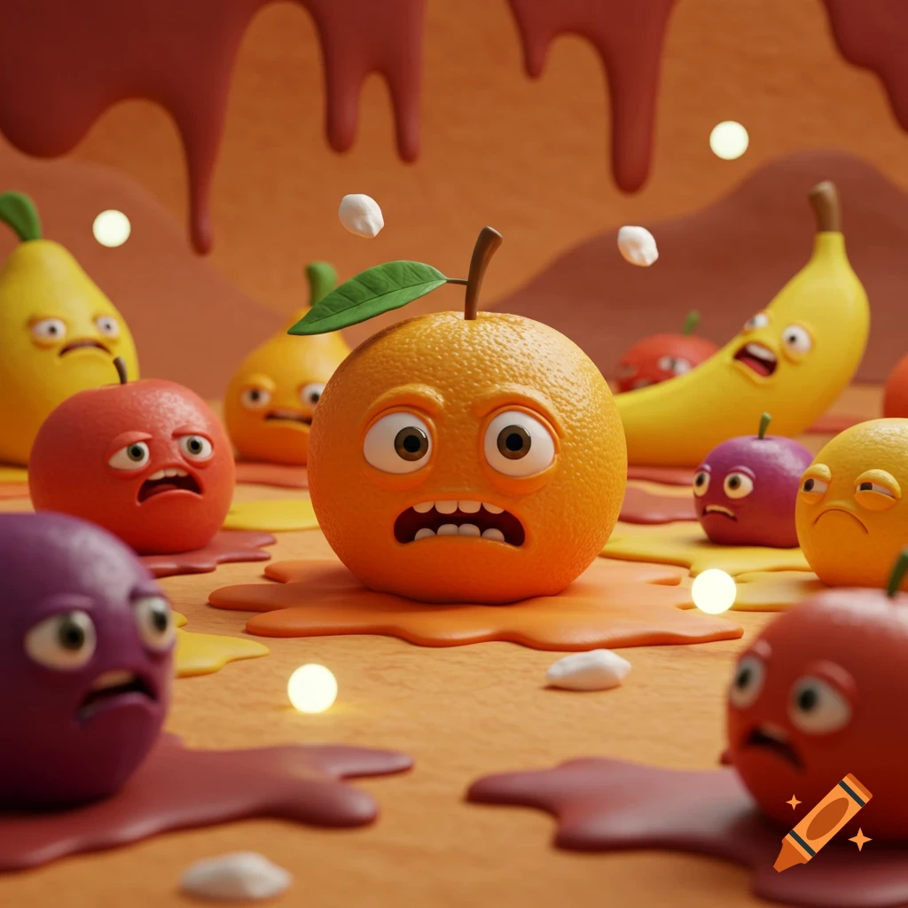 Surreal clay landscape with expressive fruits on Craiyon