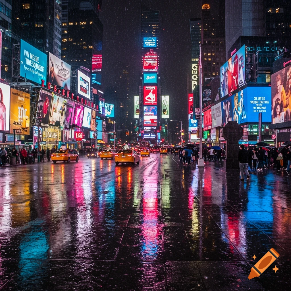 Times Square on a rainy night on Craiyon