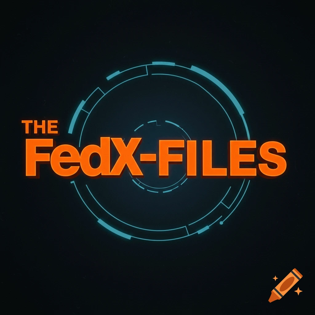 The FedX-Files stylized orange text logo with sci-fi undertones on Craiyon