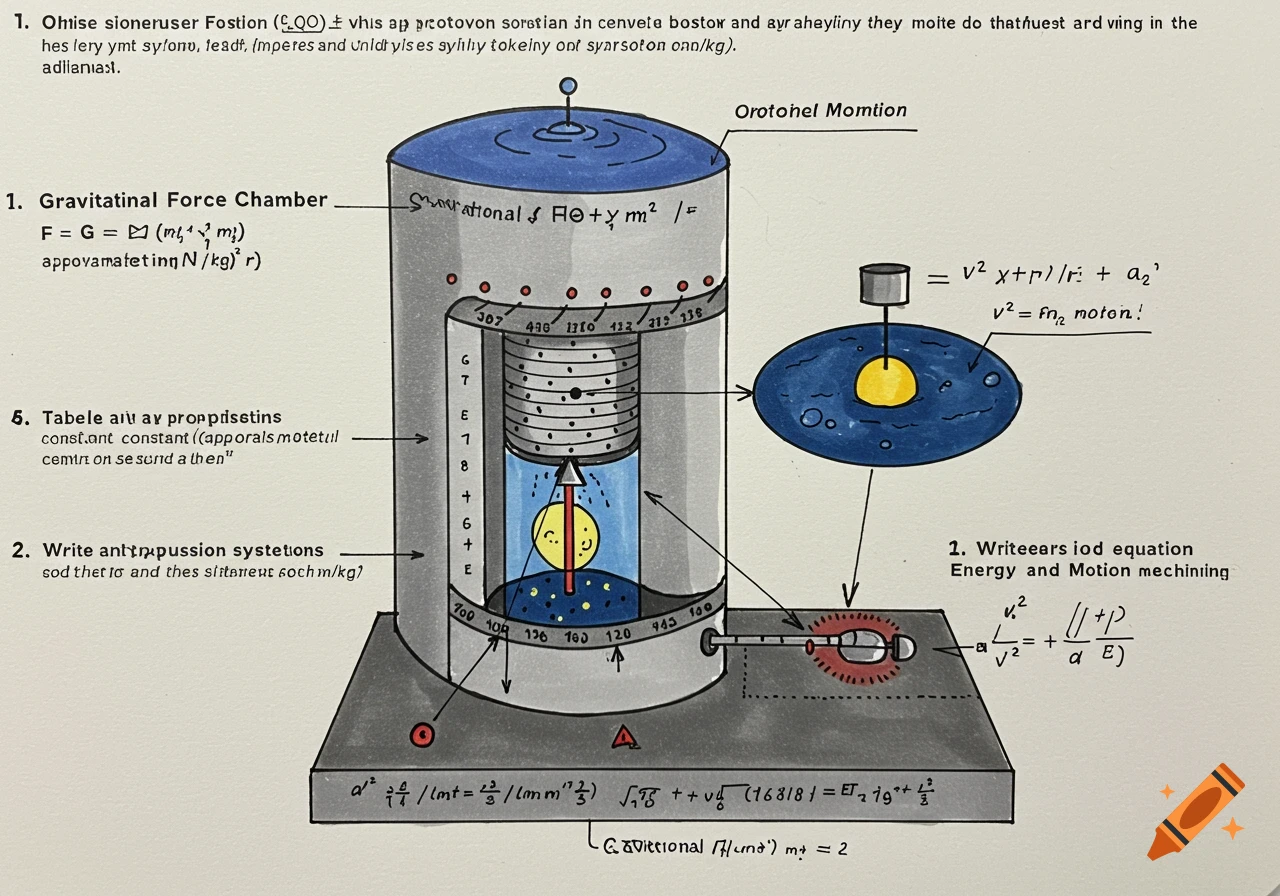 Gravitational Force Chamber diagram with equations for gravitational ...