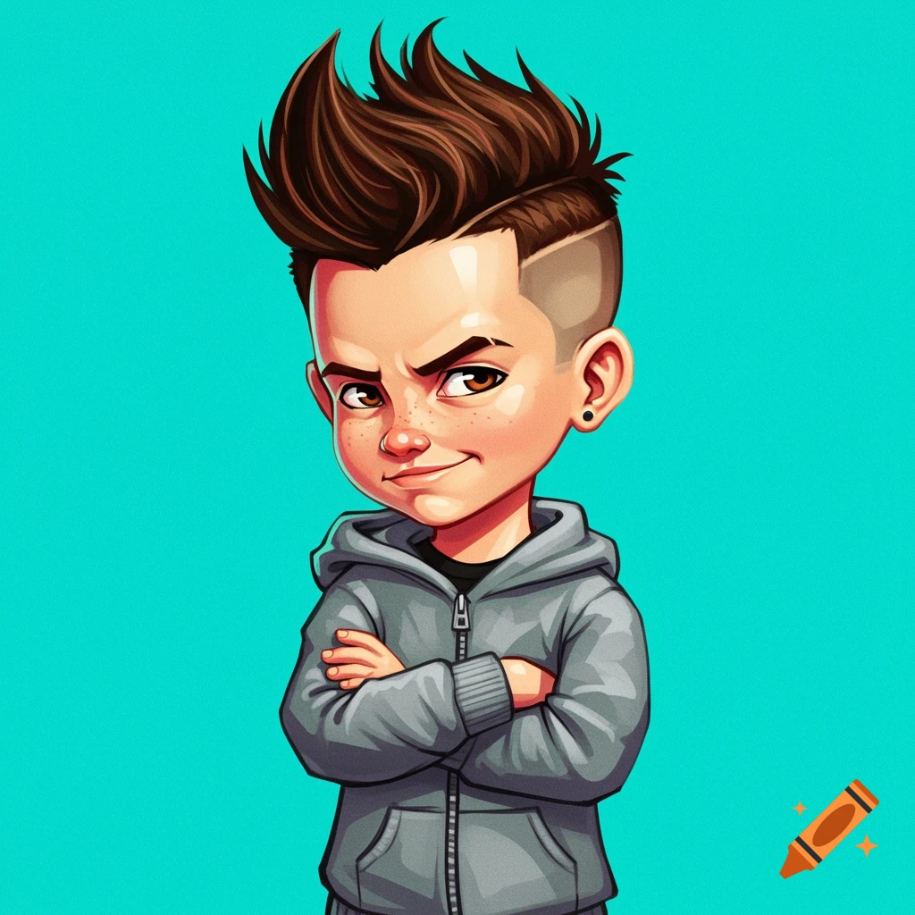 Kid named Alex wearing grey hoodie with edger haircut on Craiyon