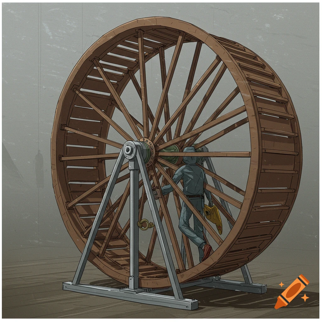 Illustration of a person walking inside a large human-sized hamster ...