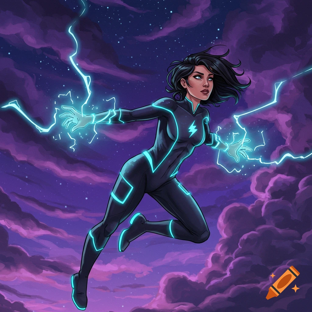 Latina female villain in white and pink suit blasting plasma energy ...