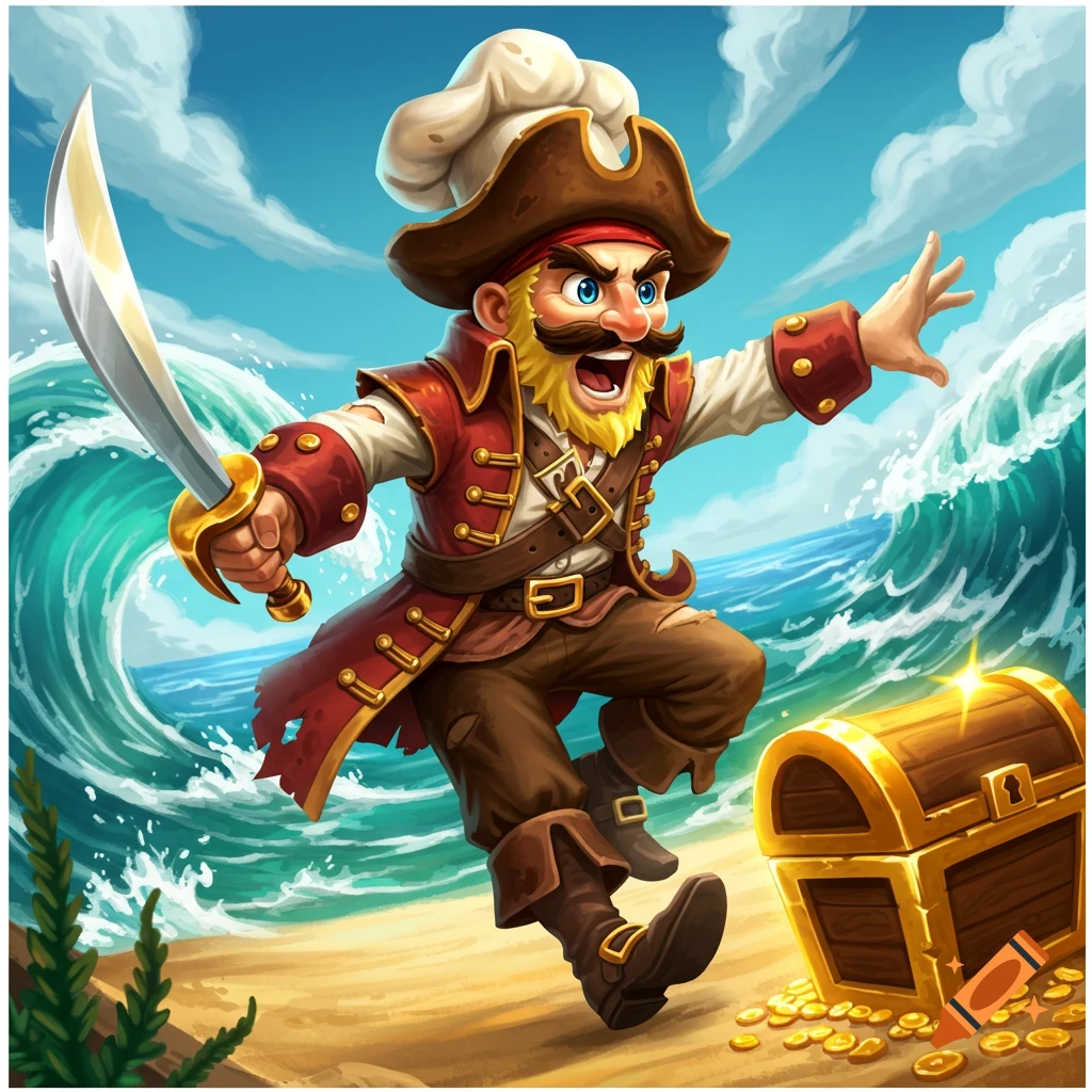 Peppino Spaghetti from Pizza Tower as a pirate on Craiyon