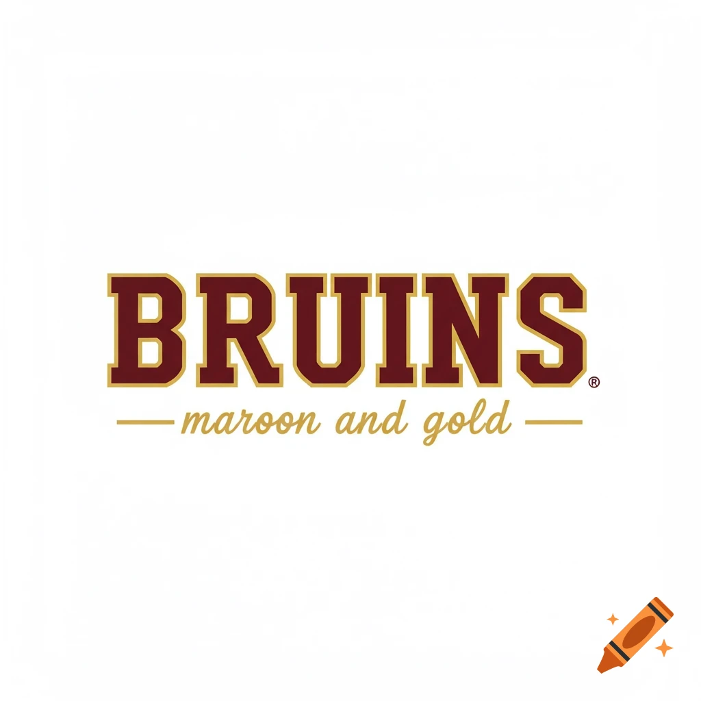 Maroon and gold sports logo with the text BRUINS. on Craiyon