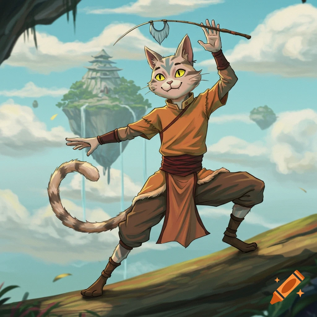 Cat in Avatar: The Last Airbender themed room on Craiyon
