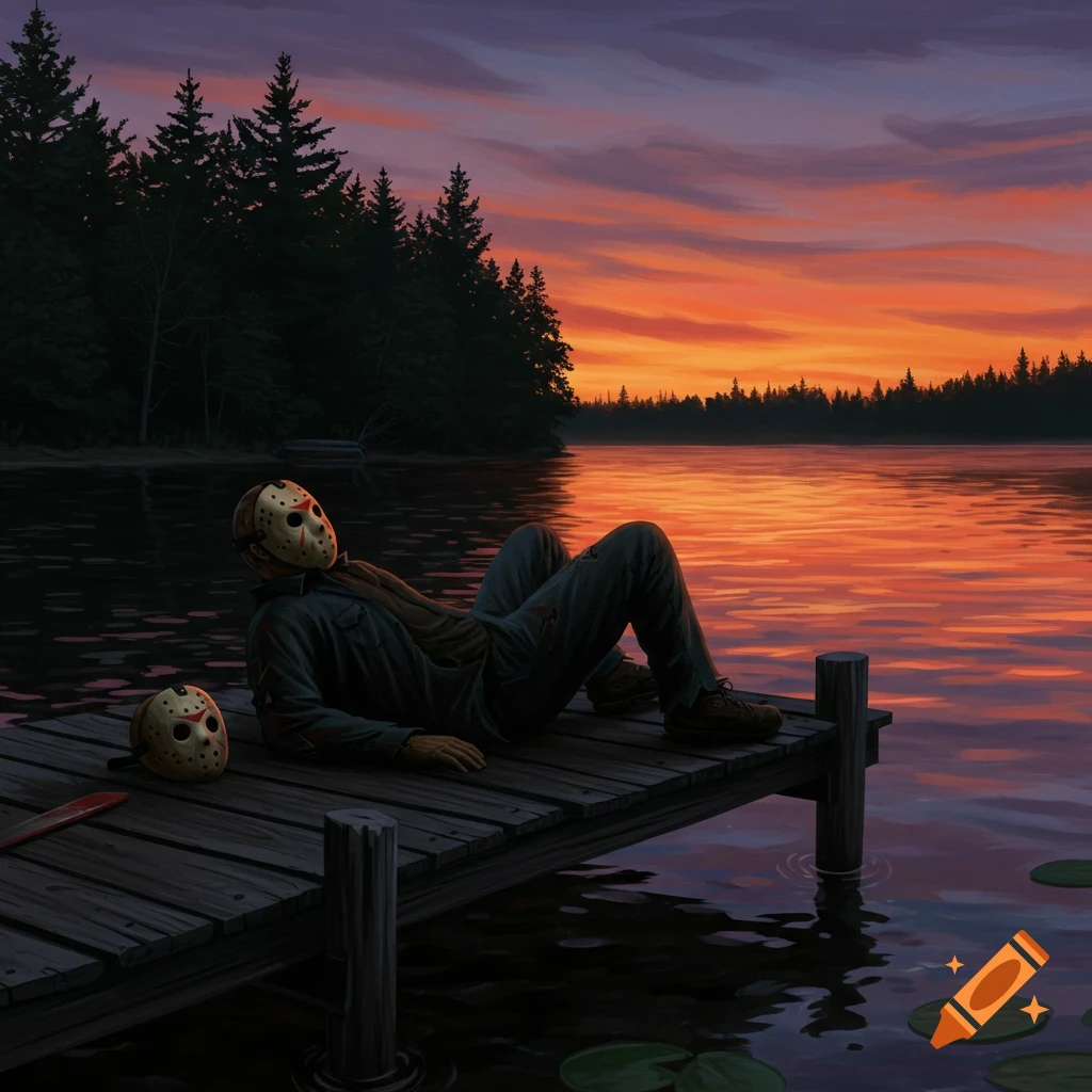Jason Voorhees Relaxing By A Lake In The Evening On Craiyon