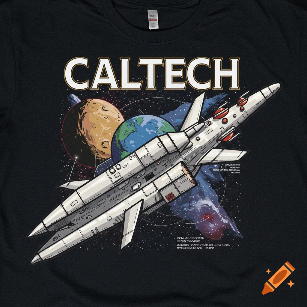 Caltech logo with a space-themed design inspired by NASA merch on Craiyon